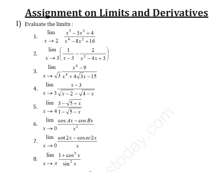 CBSE Class 11 Mathematics Relations and Functions Assignment Set A ...